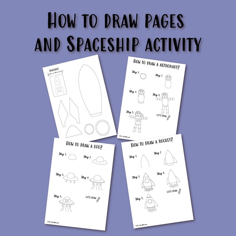 Space Activity Pages for Kids, Printable Bundle With How to Draw, Mazes ...