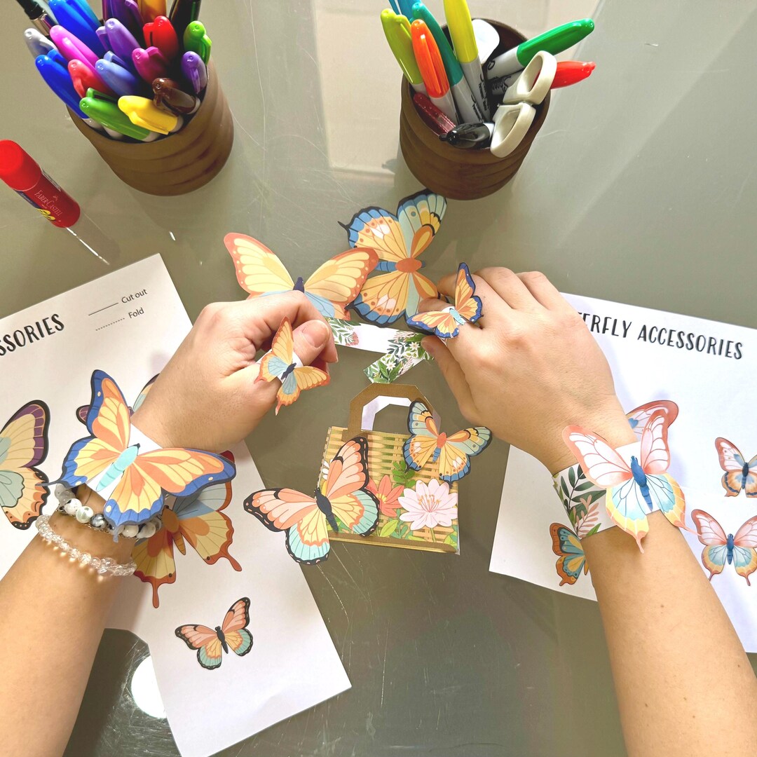 Butterfly Paper Jewelry Kit: Kids' Craft Bracelets, Rings, Bag (PDF ...
