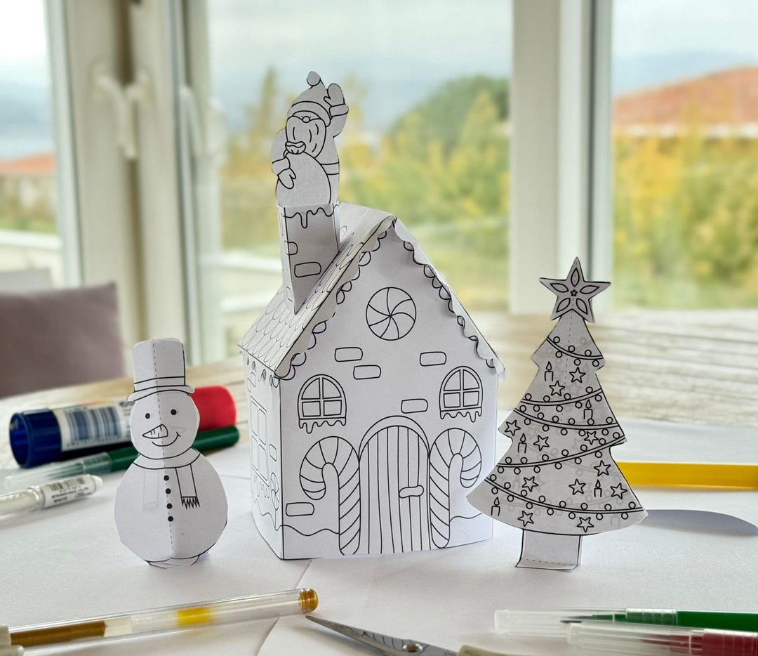 Christmas Village Paper Craft Printable Activity With Tree, Snowman ...