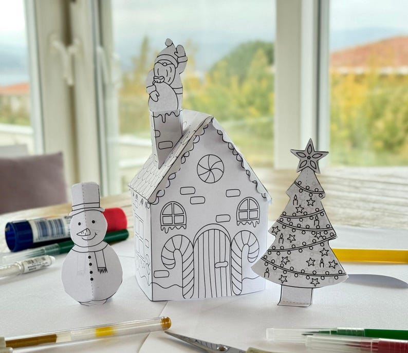 Christmas Village Paper Craft Printable Activity With Tree, Snowman ...