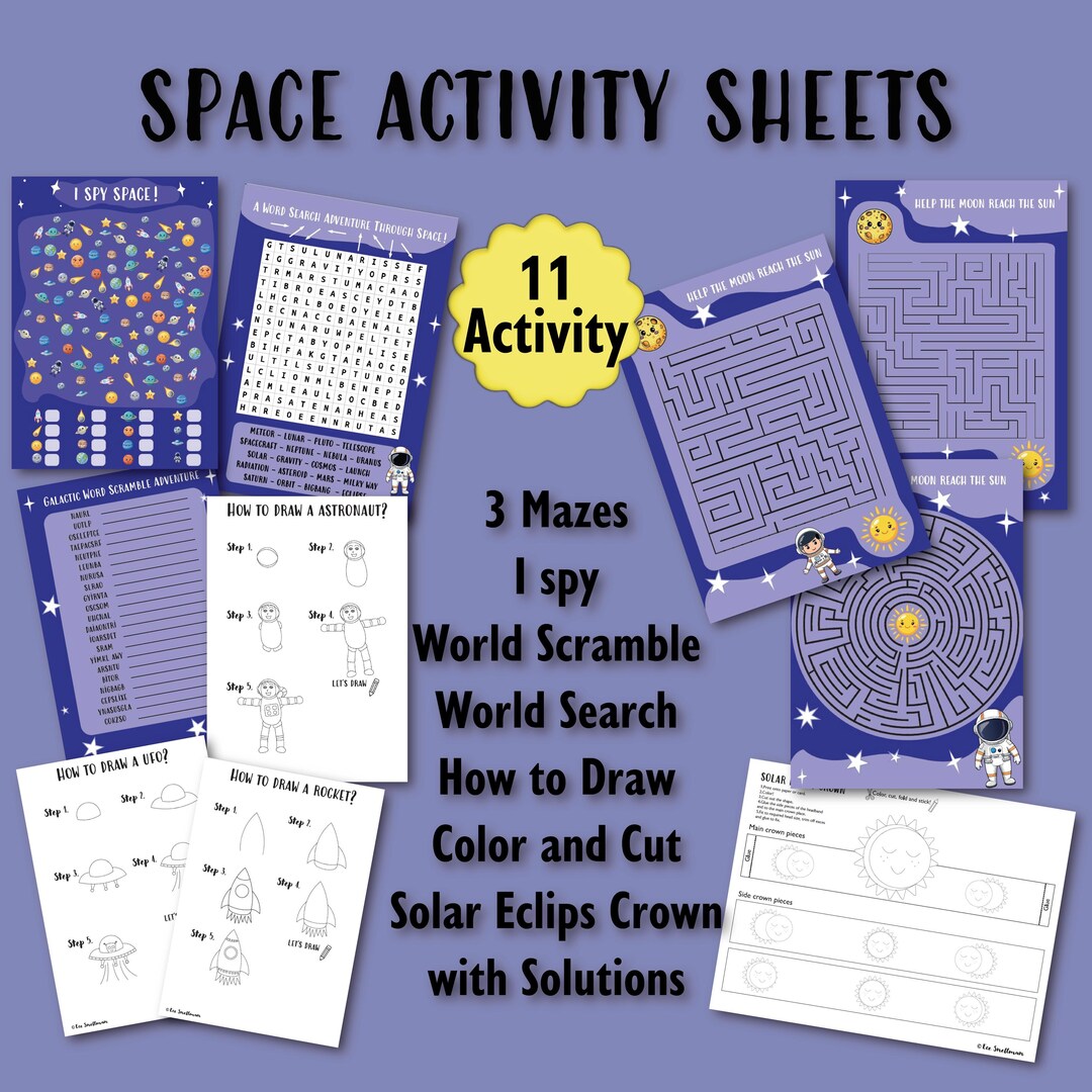 Space Activity Pages for Kids, Printable Bundle With How to Draw, Mazes ...