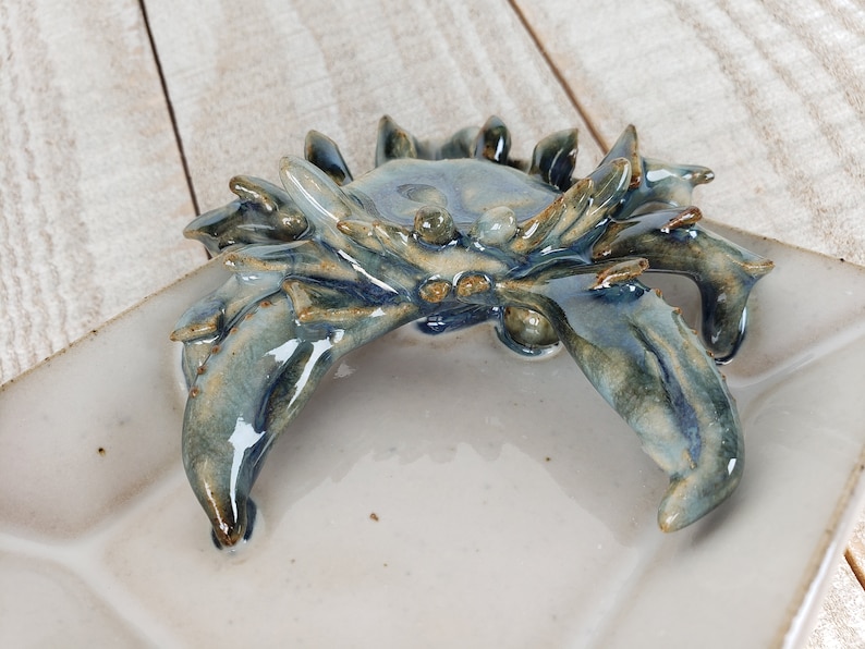 Crab Tray Stoneware Pottery Soap Dish Sealife Crustacean Decor | Etsy