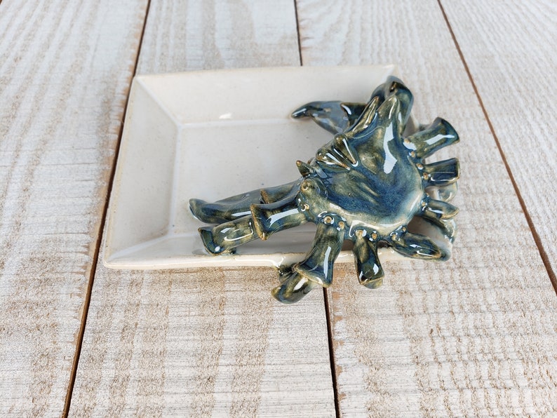 Crab Tray Stoneware Pottery Soap Dish Sealife Crustacean Decor Ocean ...
