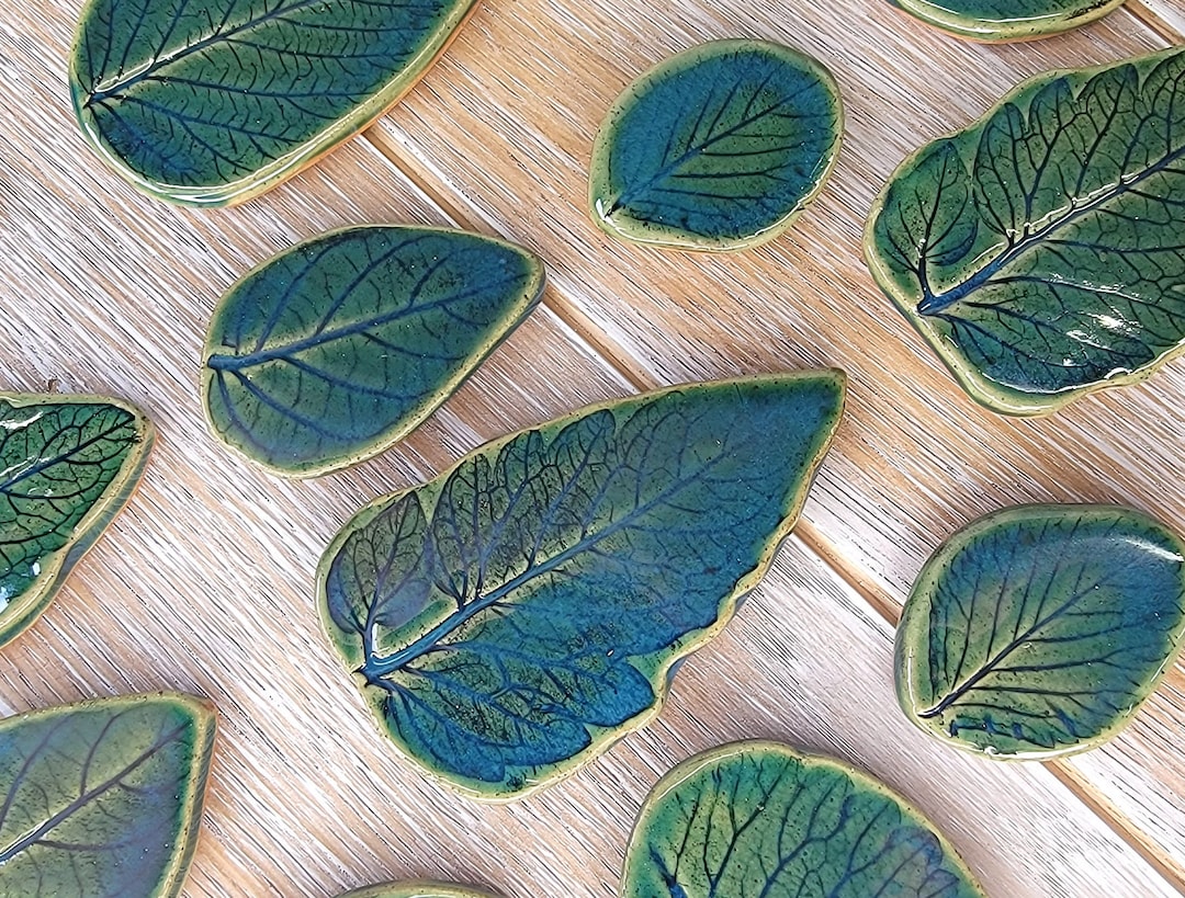 Qty 1 Green Blue Leaf Mosaic Tile Design Ceramic Leaves Nature Forest ...