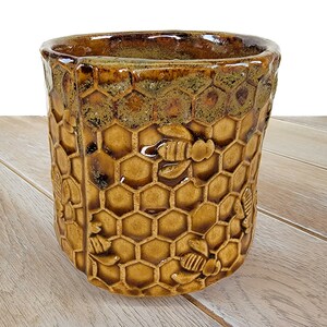 Ceramic Bee Honeycomb Planter Pottery Amber Crystal Honey Bee | Etsy