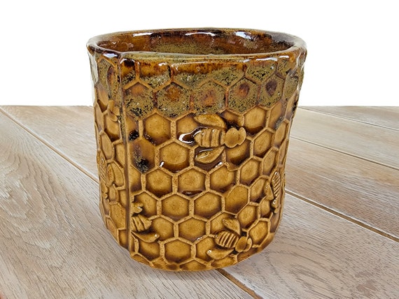 Ceramic Bee Honeycomb Planter Pottery Amber Crystal Honey Bee | Etsy