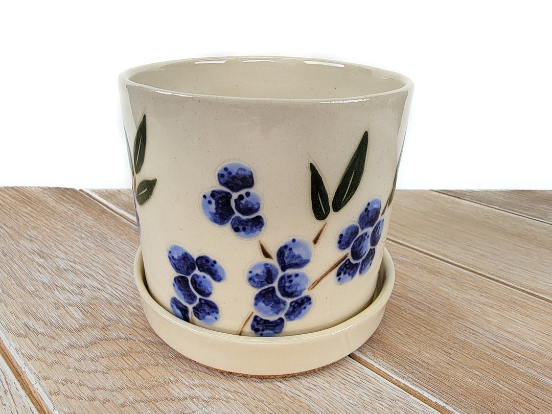 Blueberry Planter Succulent Blue Decor Pattern Ceramic Pottery Handmade ...