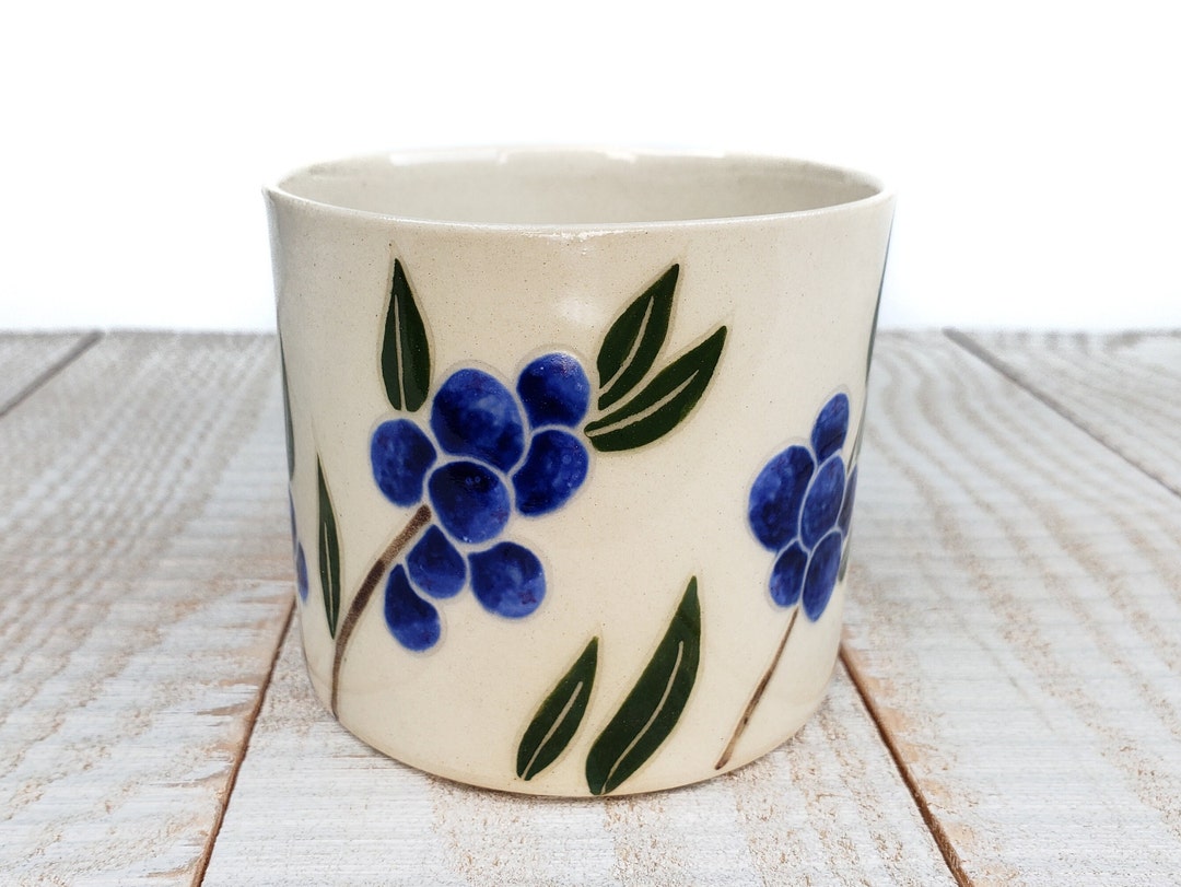 Blueberry Planter Succulent Blue Decor Pattern Ceramic Pottery Handmade ...
