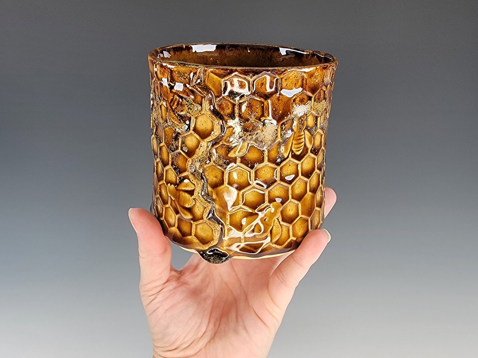 Ceramic Bee Honeycomb Planter Pottery Amber Crystal Honey Bee - Etsy