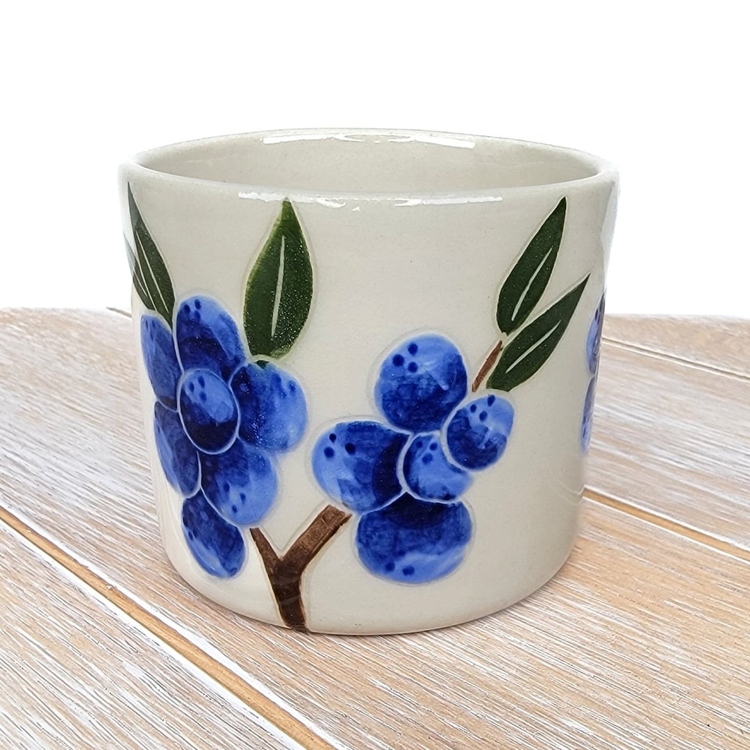 Blueberry Planter Succulent Blue Decor Pattern Ceramic Pottery Handmade ...