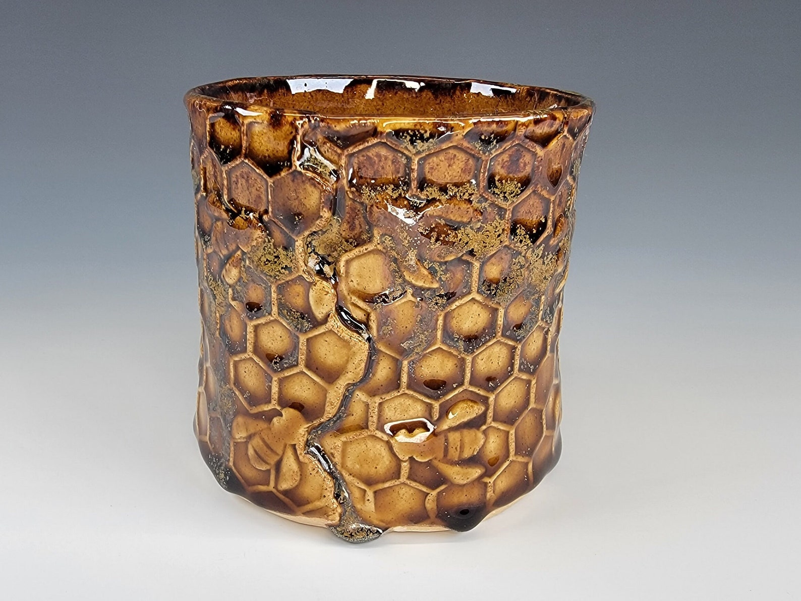 Ceramic Bee Honeycomb Planter Pottery Amber Crystal Honey Bee - Etsy