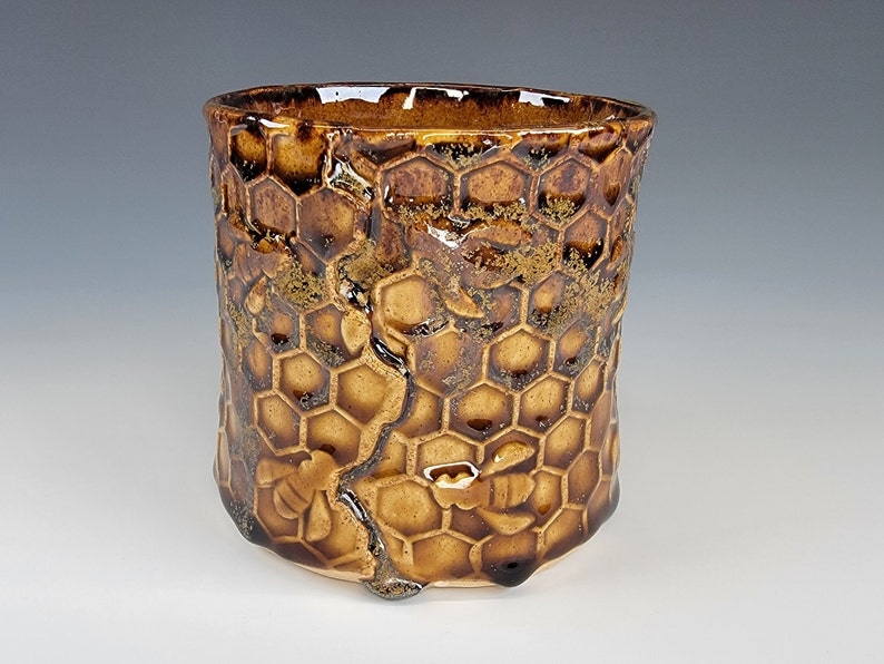 Ceramic Bee Honeycomb Planter Pottery Amber Crystal Honey Bee - Etsy