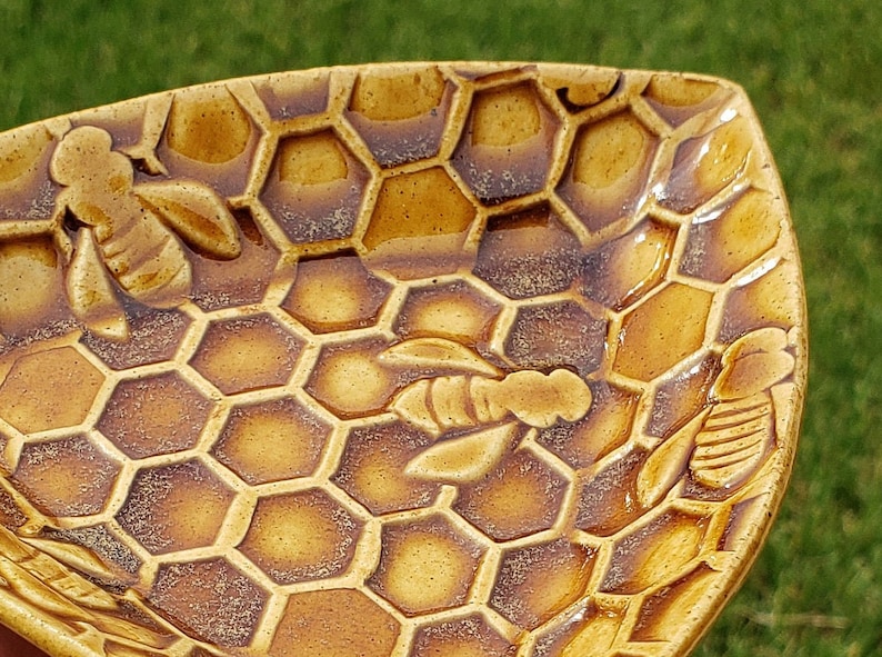 Ceramic Bee Honeycomb Tray Dish Plate Pottery Amber Crystal - Etsy