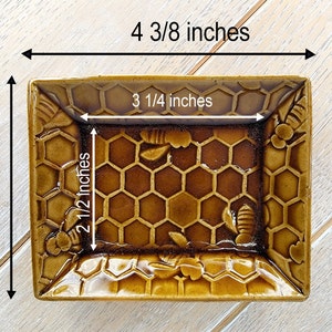 Ceramic Bee Honeycomb Tray Dish Plate Pottery Amber Crystal Honey Bee ...
