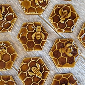 Qty 1 Honeybee Mosaic Tile Design Ceramic Bee Honeycomb Golden Gold ...
