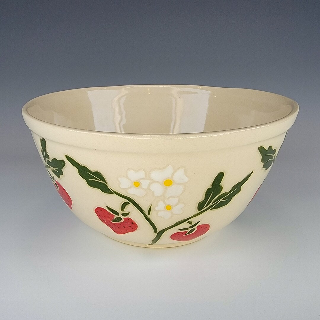 Berry Planter Red White Strawberry Decor Pattern Ceramic Pottery ...