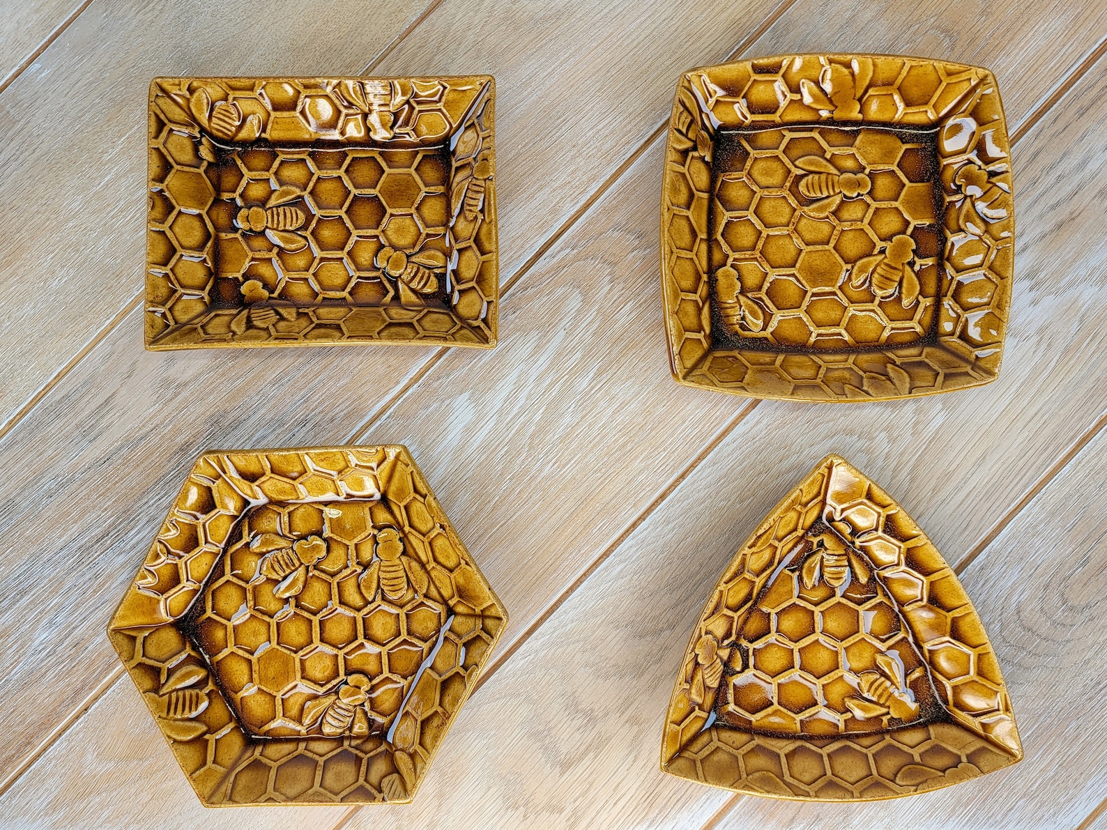 Ceramic Bee Honeycomb Tray Dish Plate Pottery Amber Crystal - Etsy