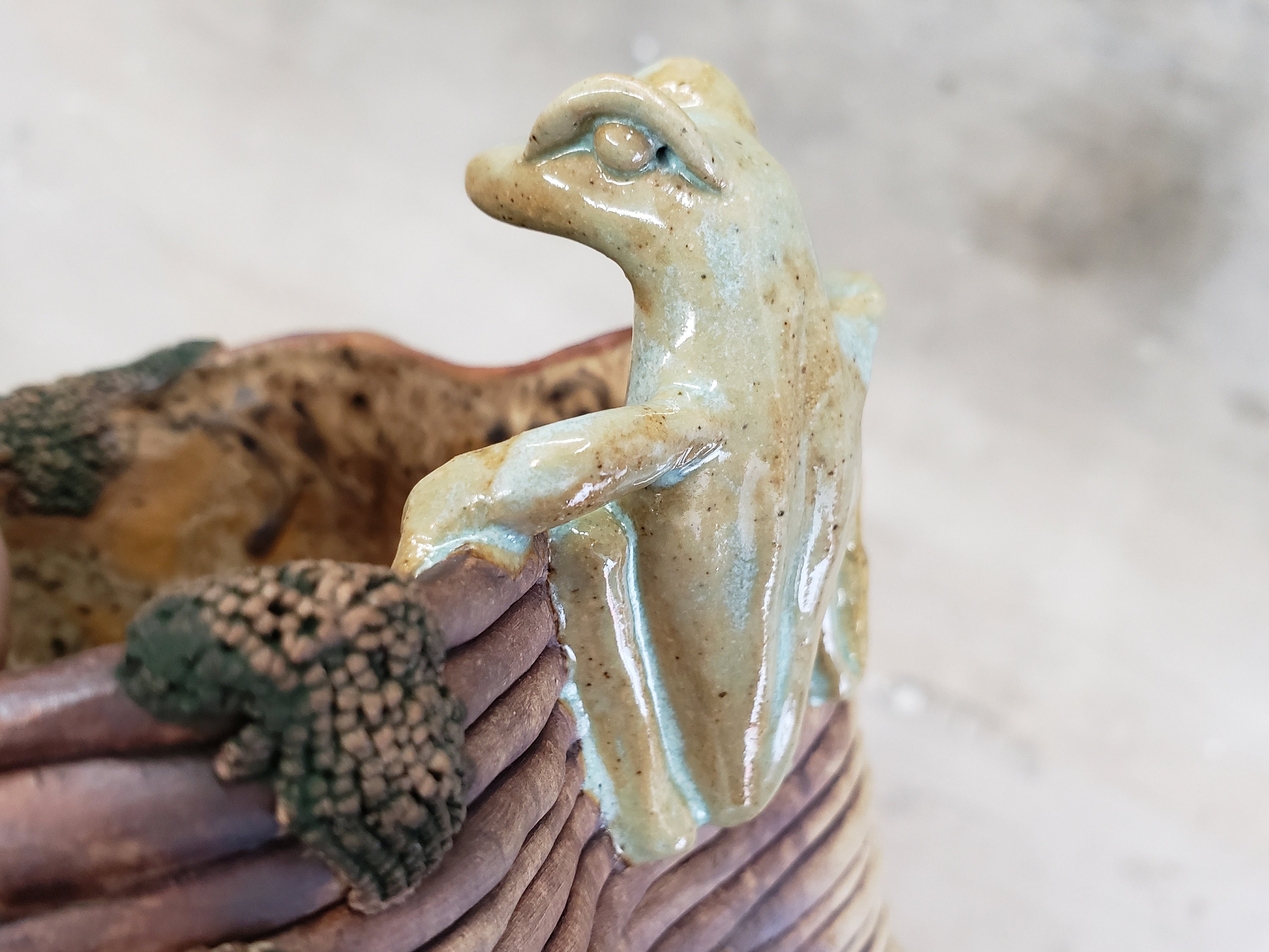 Green Frog Tree Trunk Ceramic Coil Planter Decor Cactus | Etsy