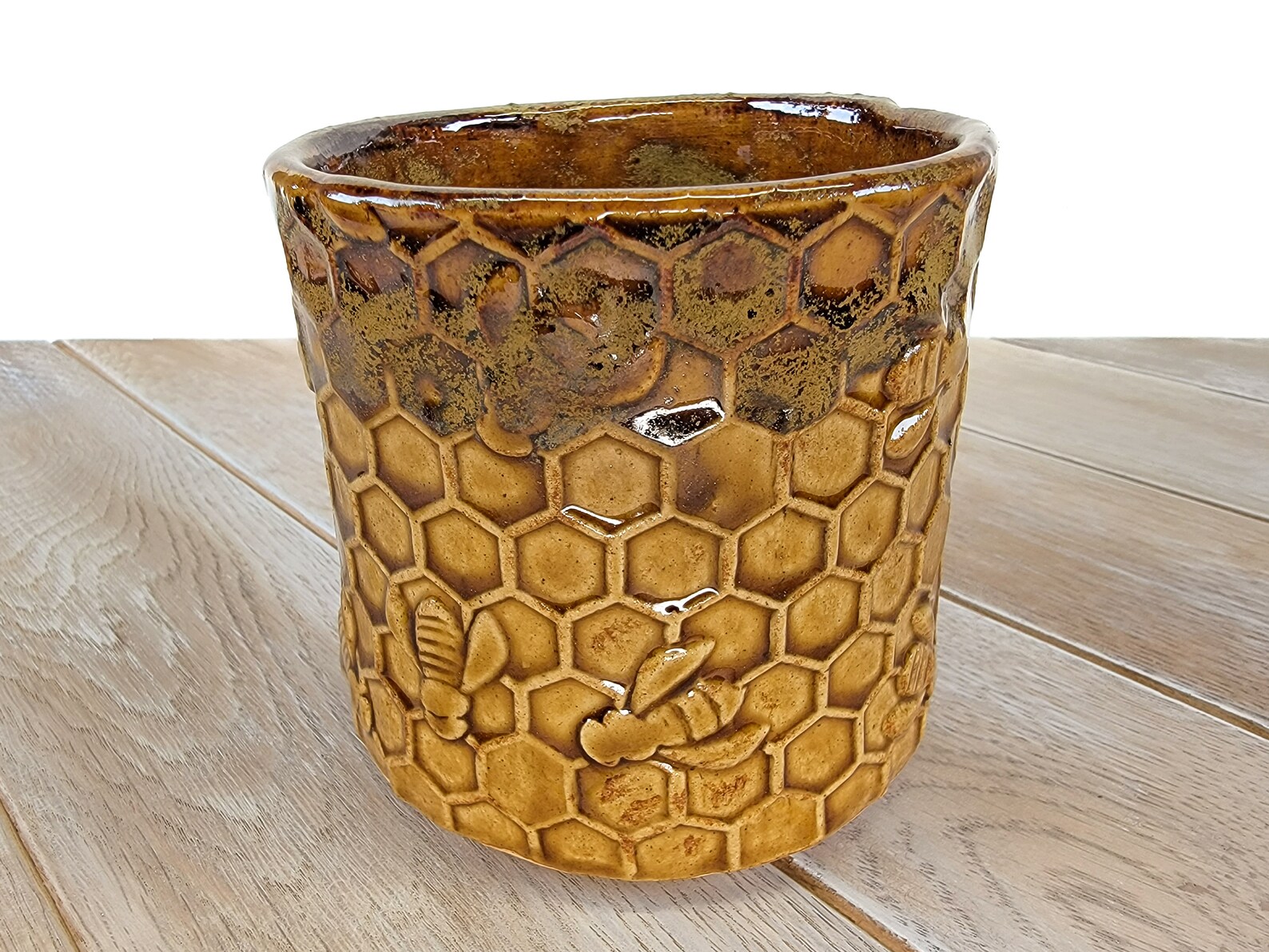 Ceramic Bee Honeycomb Planter Pottery Amber Crystal Honey Bee | Etsy