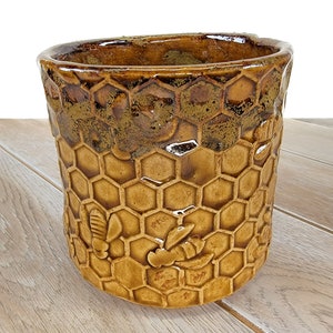 Ceramic Bee Honeycomb Planter Pottery Amber Crystal Honey Bee | Etsy