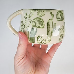 Green Cactus Cup White Cacti Decor Pattern Ceramic Pottery - Etsy
