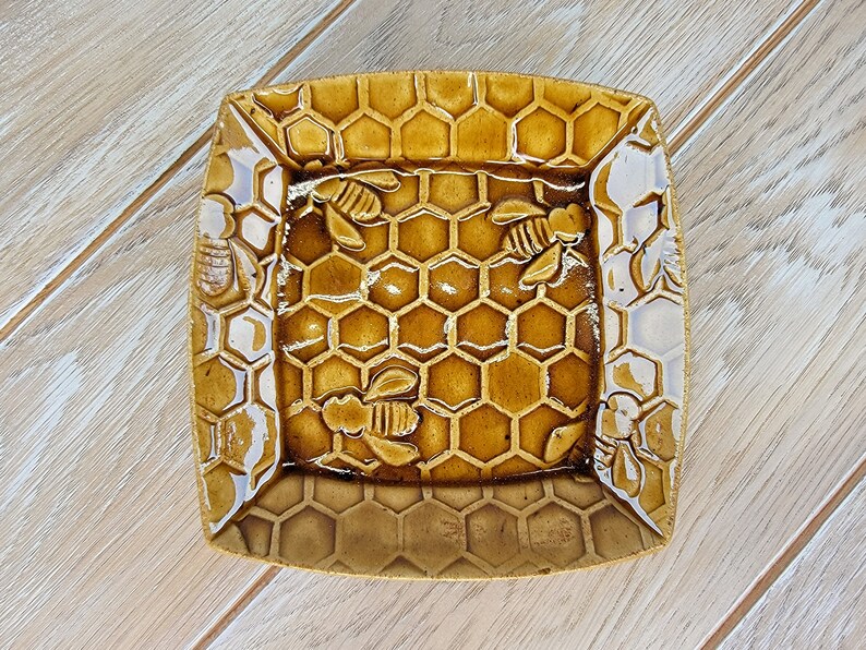 Ceramic Bee Honeycomb Tray Dish Plate Pottery Amber Crystal - Etsy