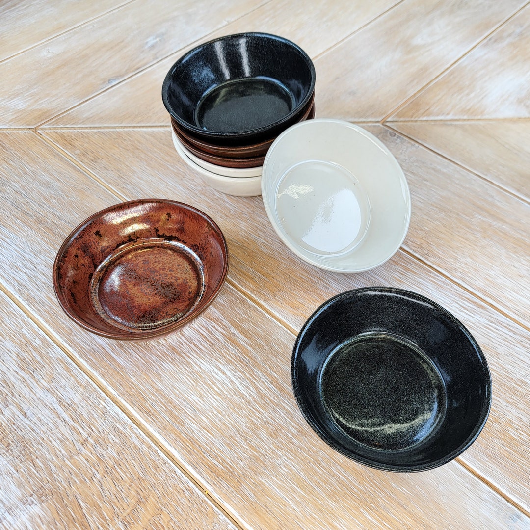 Small Condiment Ingredient Dish Bowl Ceramic Copper White Black Pottery ...