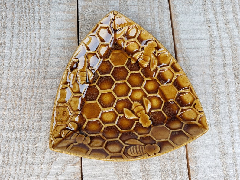 Ceramic Bee Honeycomb Tray Dish Plate Pottery Amber Crystal - Etsy