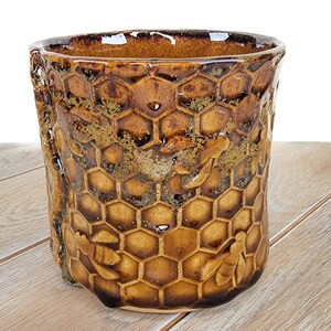 Ceramic Bee Honeycomb Planter Pottery Amber Crystal Honey Bee Country ...