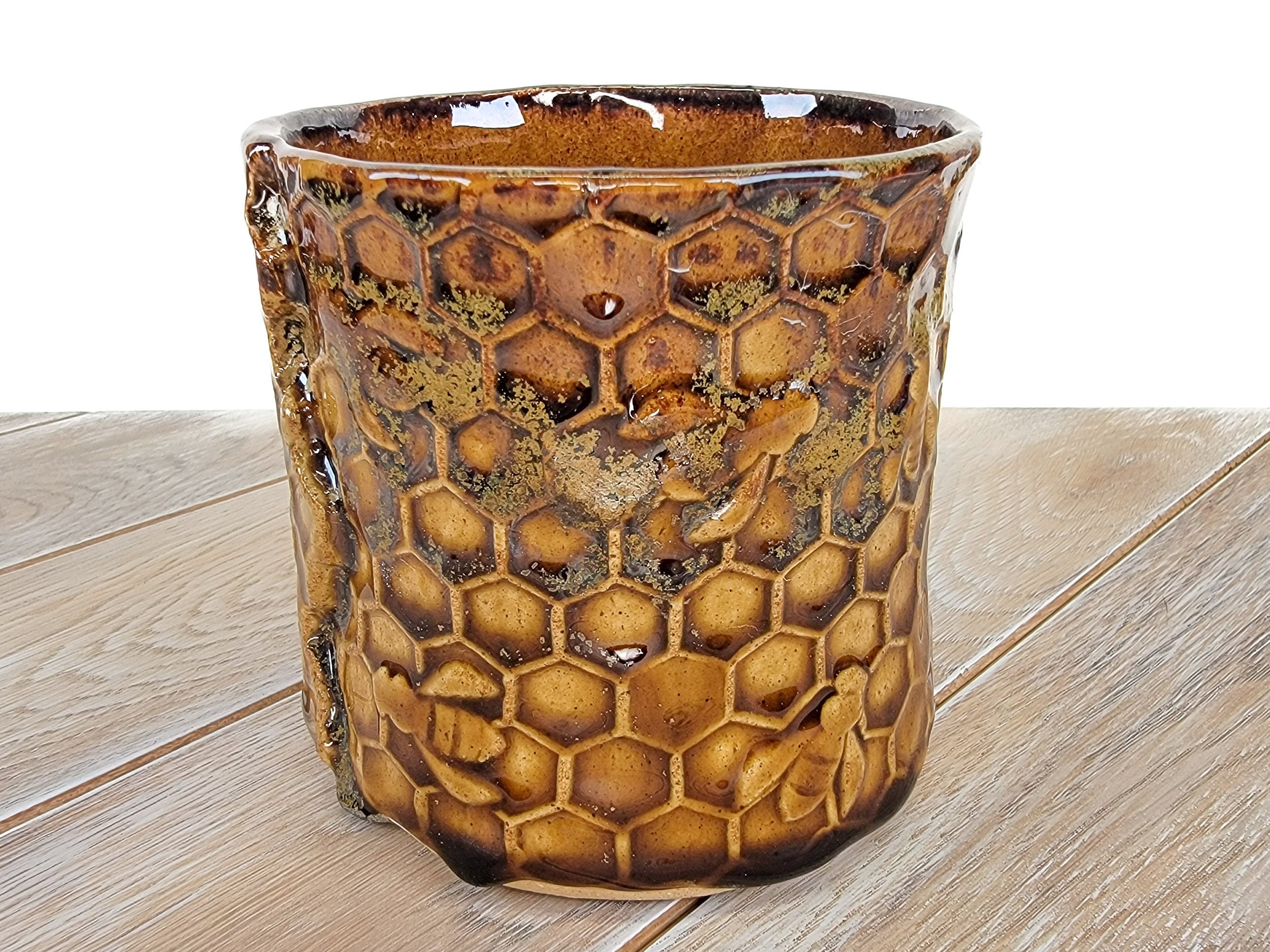 Ceramic Bee Honeycomb Planter Pottery Amber Crystal Honey Bee - Etsy UK