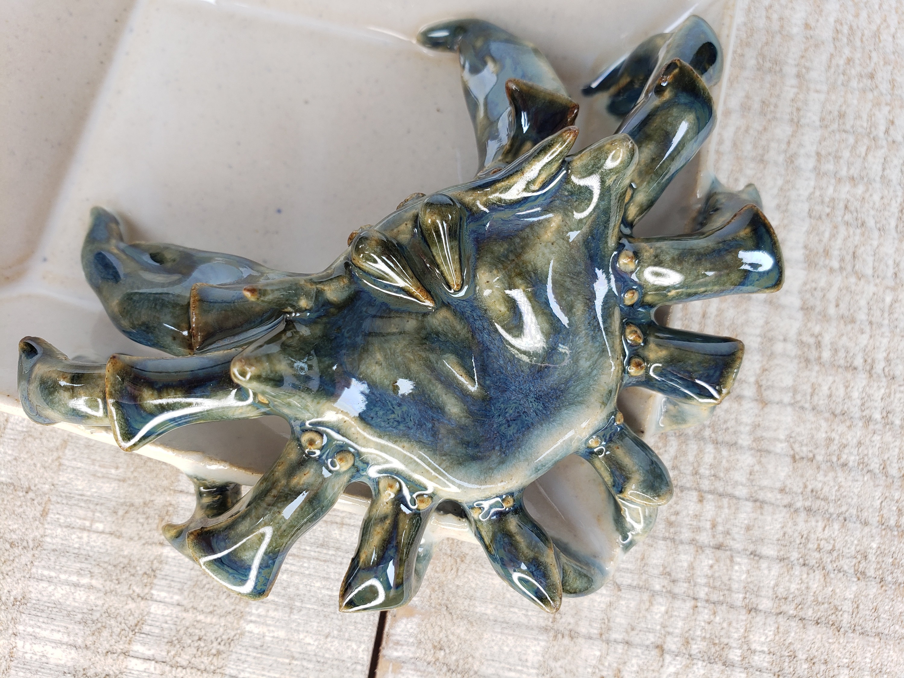 Crab Tray Stoneware Pottery Soap Dish Sealife Crustacean Decor Ocean ...