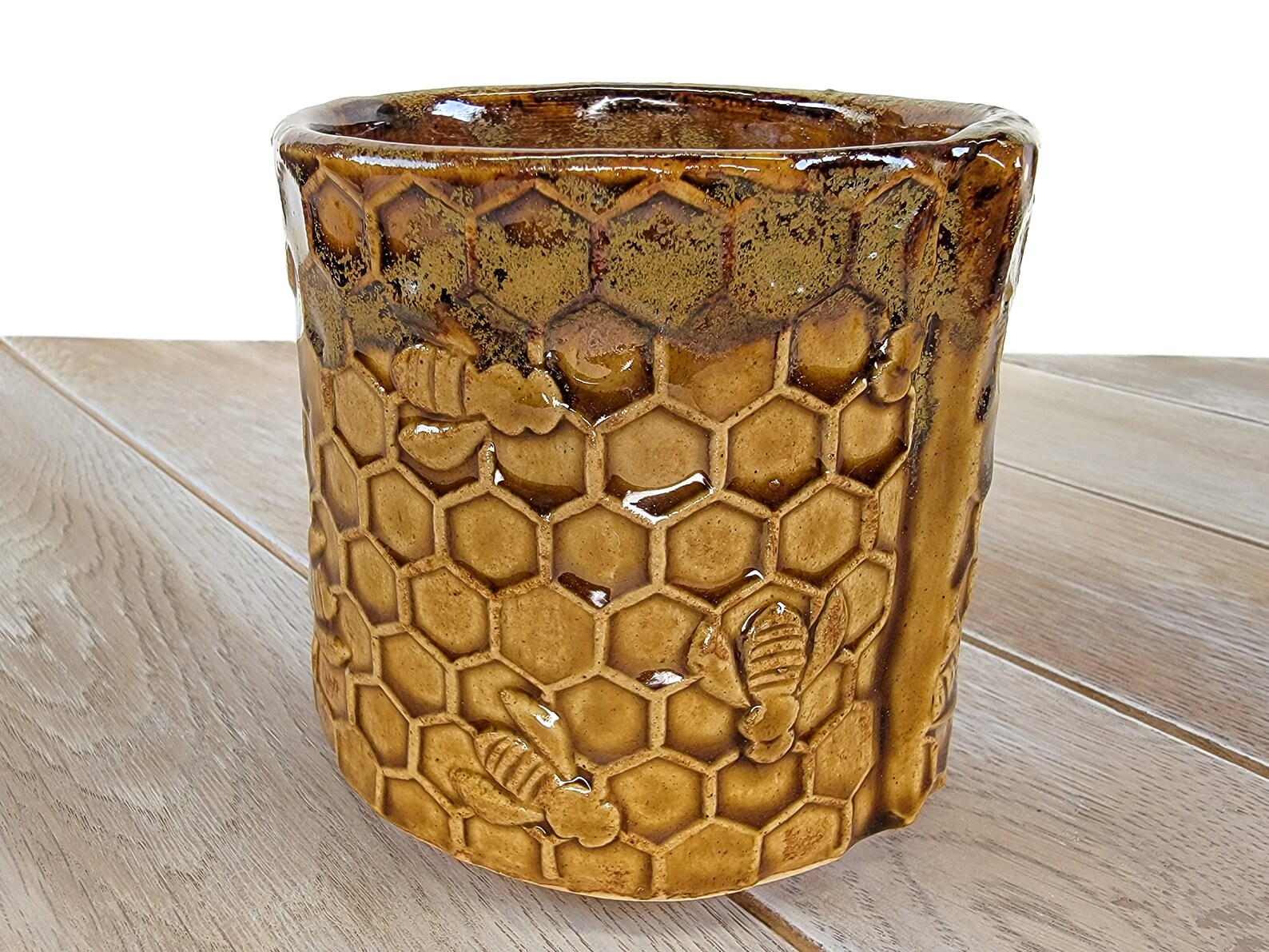 Ceramic Bee Honeycomb Planter Pottery Amber Crystal Honey Bee | Etsy
