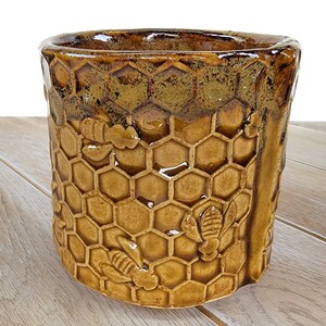 Ceramic Bee Honeycomb Planter Pottery Amber Crystal Honey Bee | Etsy