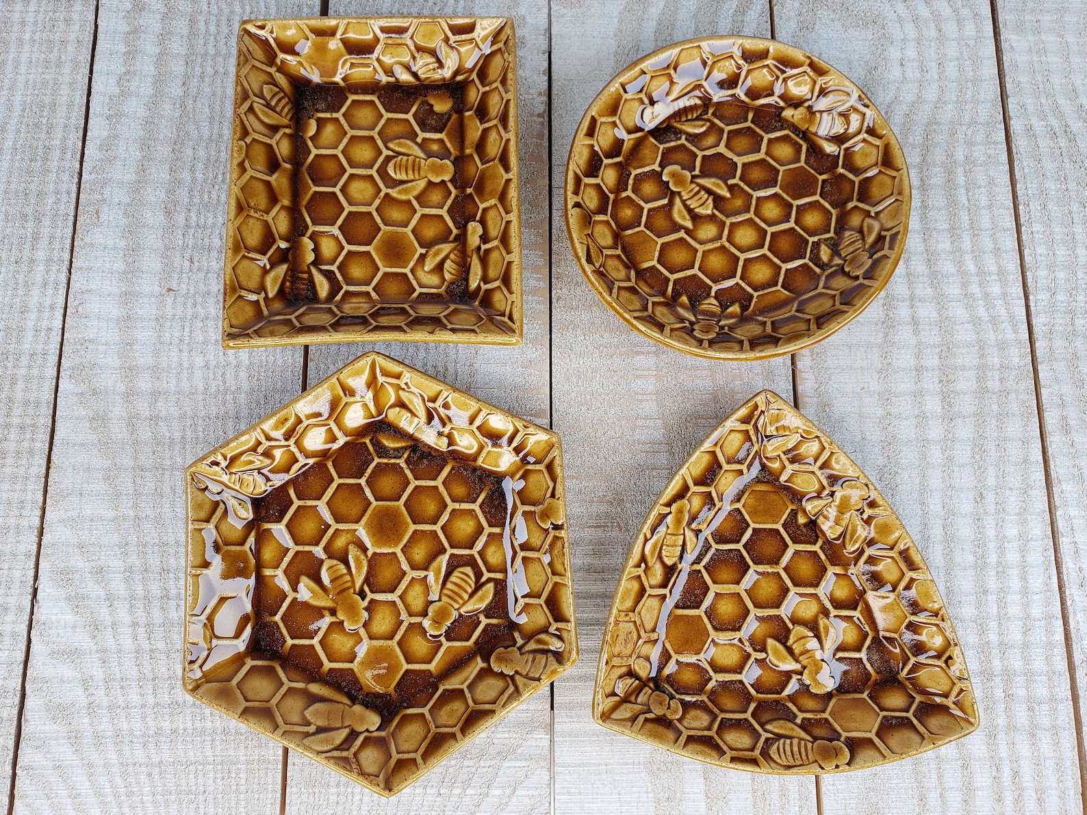 Ceramic Bee Honeycomb Tray Dish Plate Pottery Amber Crystal | Etsy