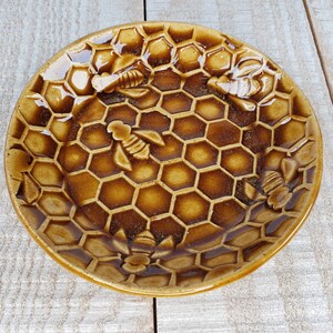 Ceramic Bee Honeycomb Tray Dish Plate Pottery Amber Crystal - Etsy