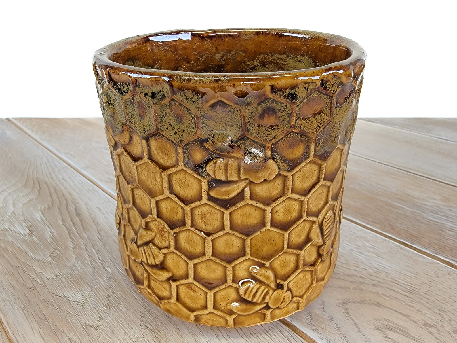 Ceramic Bee Honeycomb Planter Pottery Amber Crystal Honey Bee | Etsy