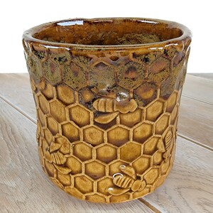 Ceramic Bee Honeycomb Planter Pottery Amber Crystal Honey Bee | Etsy