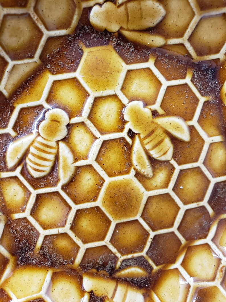 Ceramic Bee Honeycomb Tray Dish Plate Pottery Amber Crystal - Etsy