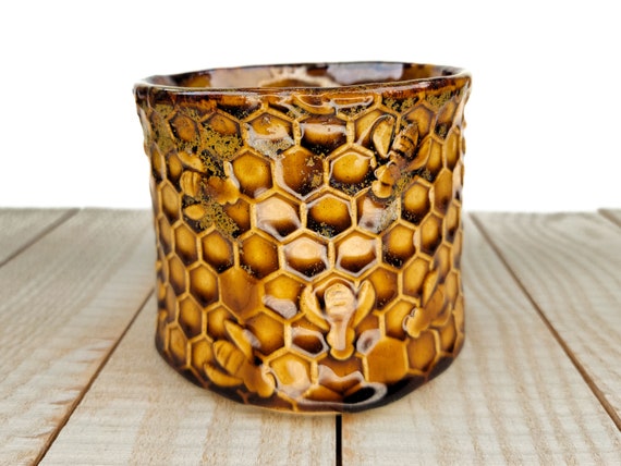 Ceramic Bee Honeycomb Planter Pottery Amber Crystal Honey Bee | Etsy UK