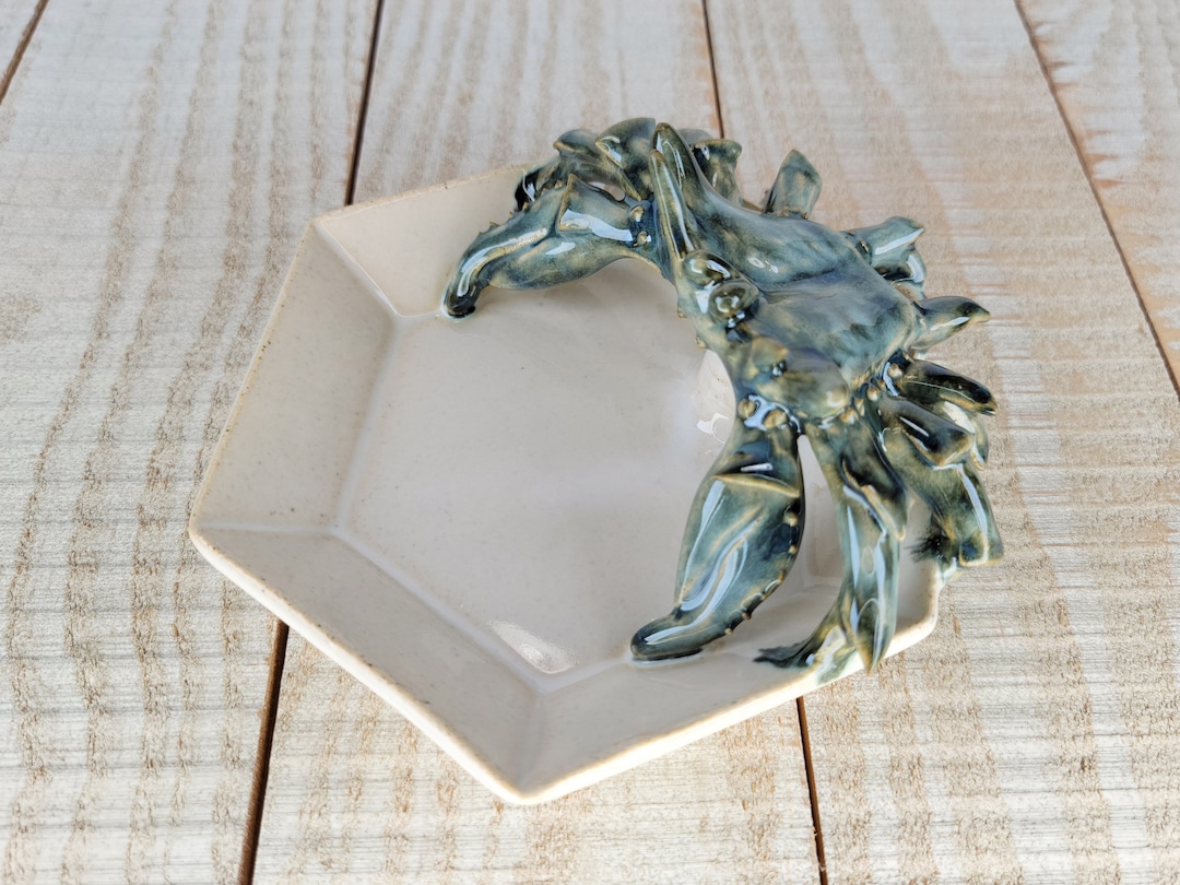Crab Tray Stoneware Pottery Sealife Crustacean Decor Ocean Kitchen ...
