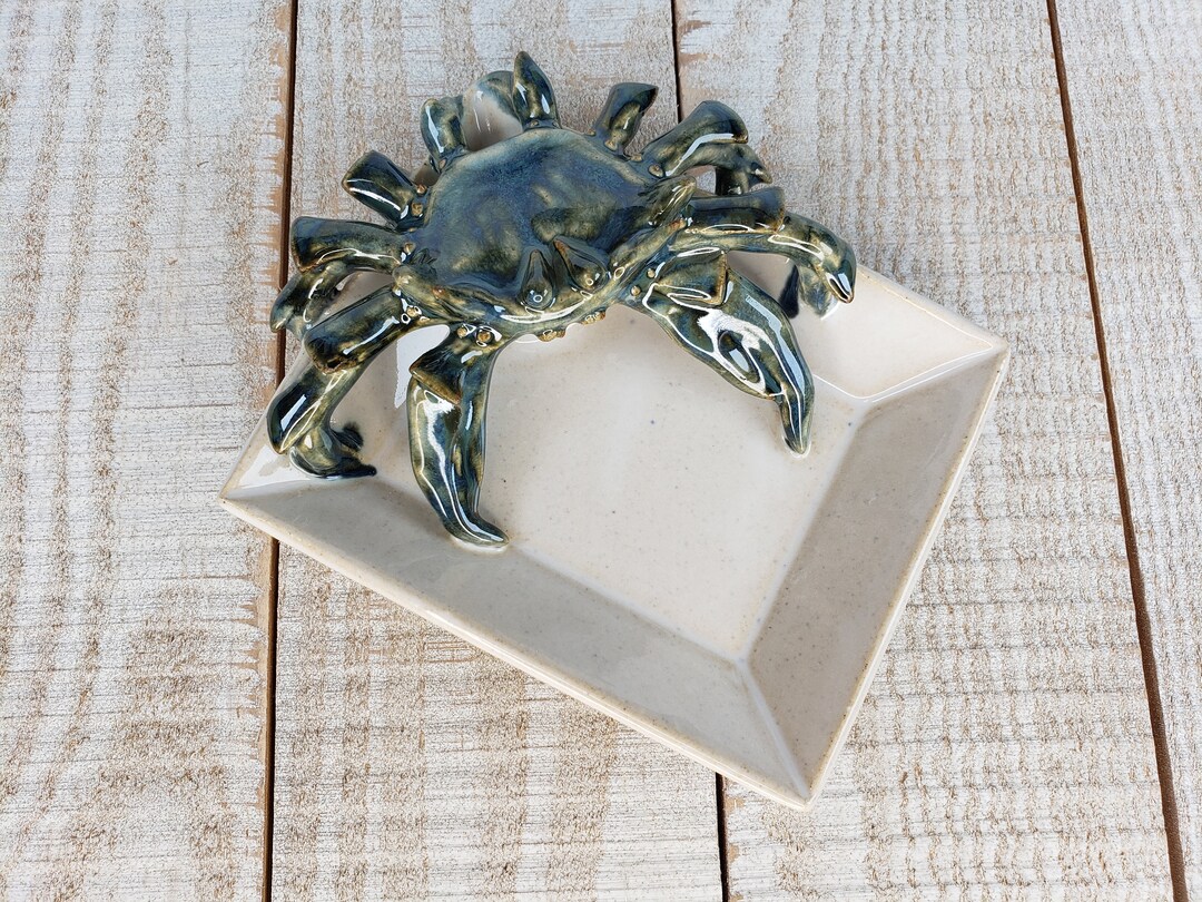 Crab Tray Stoneware Pottery Soap Dish Sealife Crustacean Decor Ocean ...