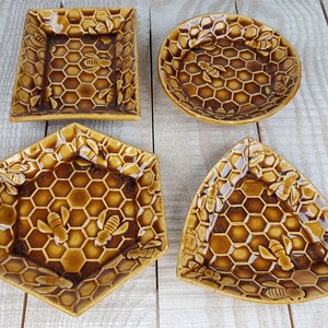 Ceramic Bee Honeycomb Tray Dish Plate Pottery Amber Crystal | Etsy