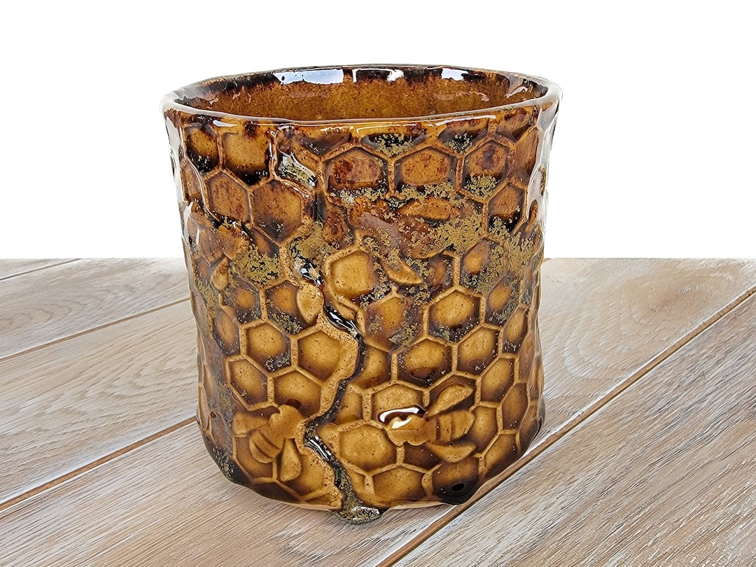 Ceramic Bee Honeycomb Planter Pottery Amber Crystal Honey Bee Country ...