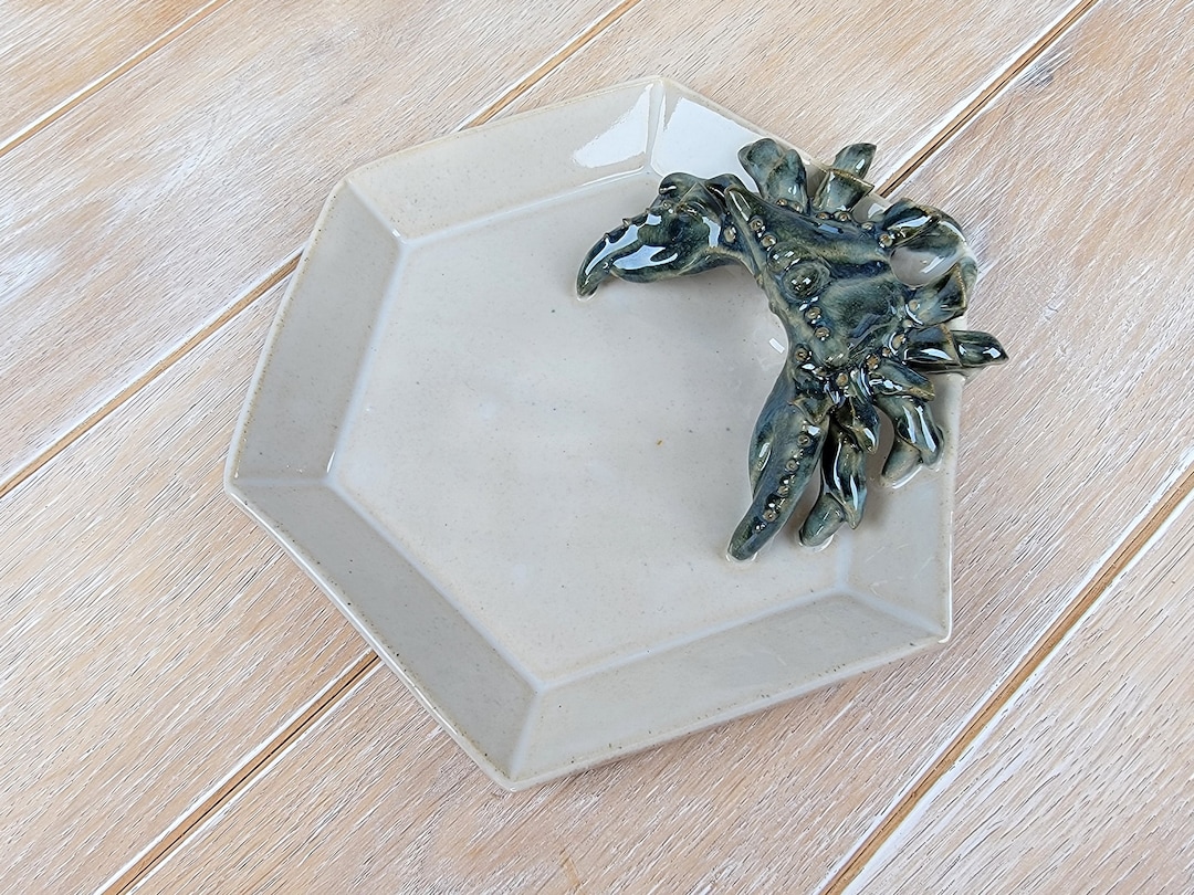 Crab Tray Stoneware Pottery Sealife Crustacean Decor Ocean Kitchen ...