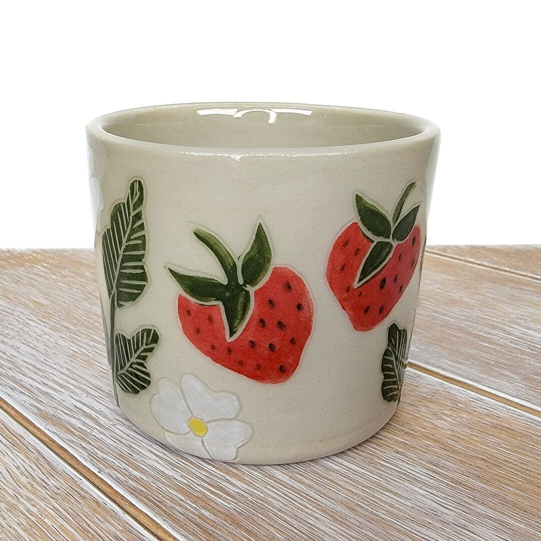 Strawberry Planter Succulent Red Decor Pattern Ceramic Pottery Handmade ...