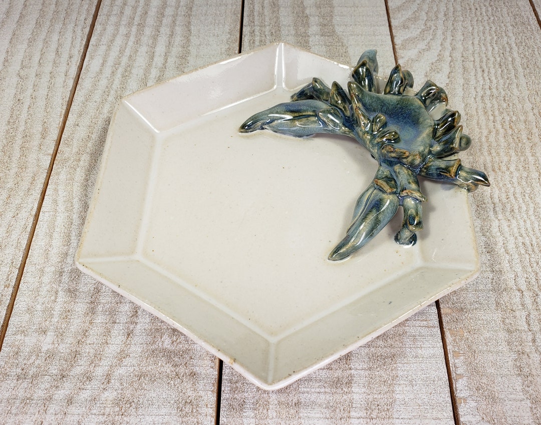 Crab Tray Stoneware Pottery Sealife Crustacean Decor Ocean Kitchen ...