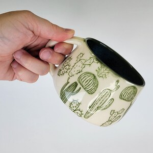 Green Cactus Cup White Cacti Decor Pattern Ceramic Pottery - Etsy