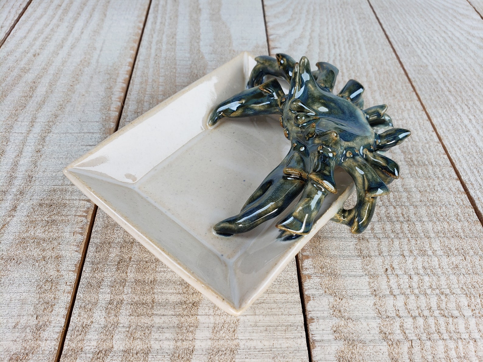 Crab Tray Stoneware Pottery Soap Dish Sealife Crustacean Decor Ocean ...
