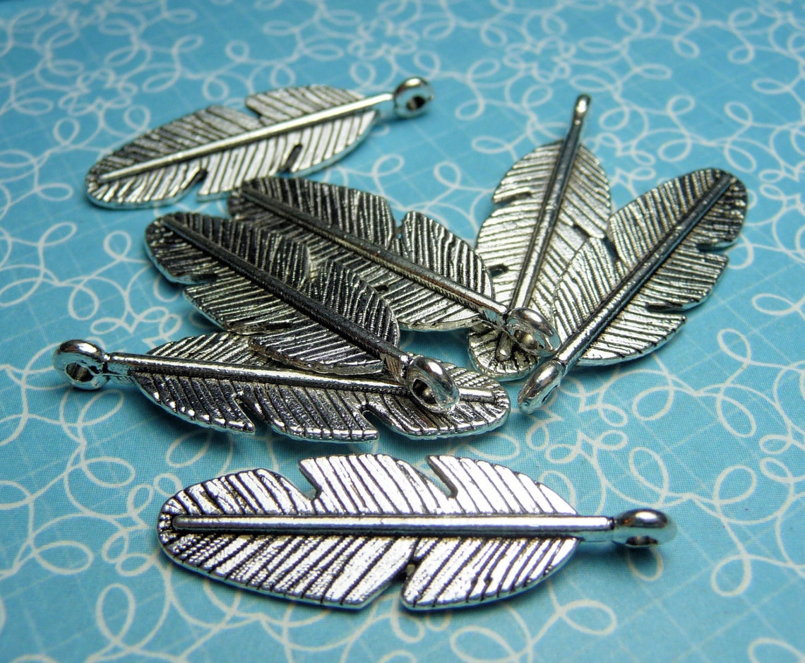 Silver Metal Feather Charm 29mm 4pc Boho Feather Charm - Etsy Sweden