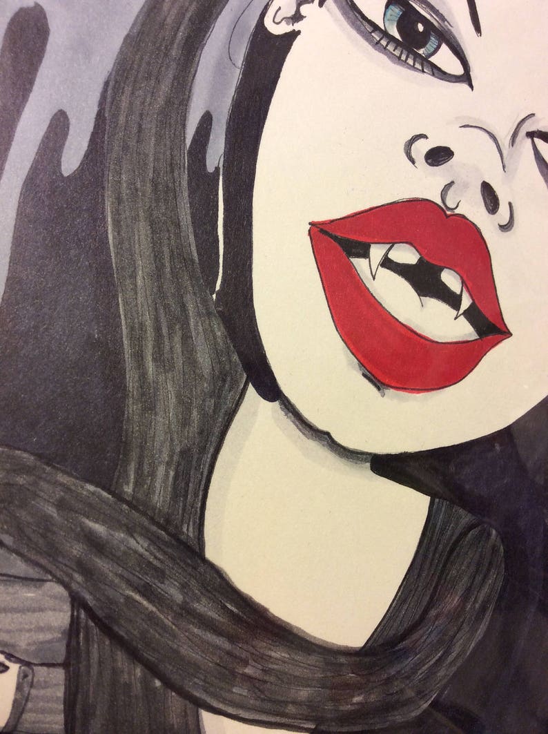 Vampire Girl Eating a Man Original Pen Drawing - Etsy
